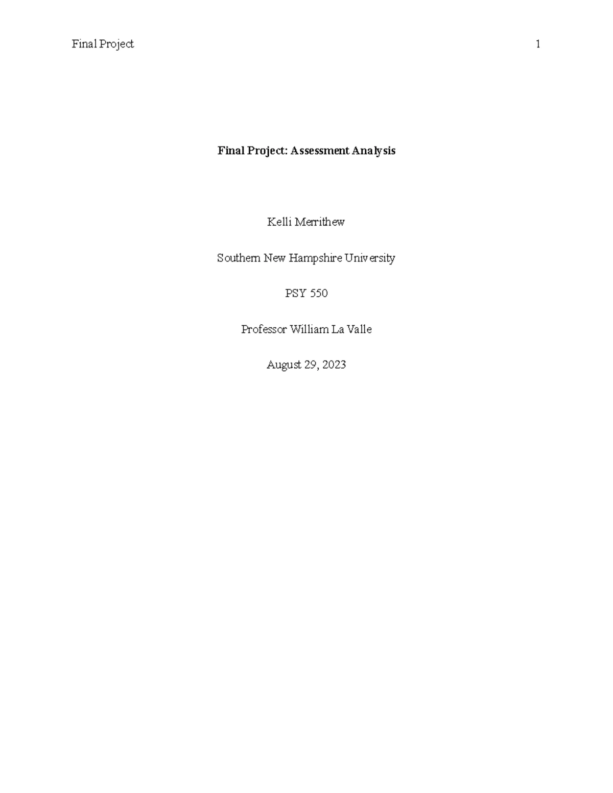 PSY 550 Final Project Milestone 2: Test & Assessment Analysis - Studocu