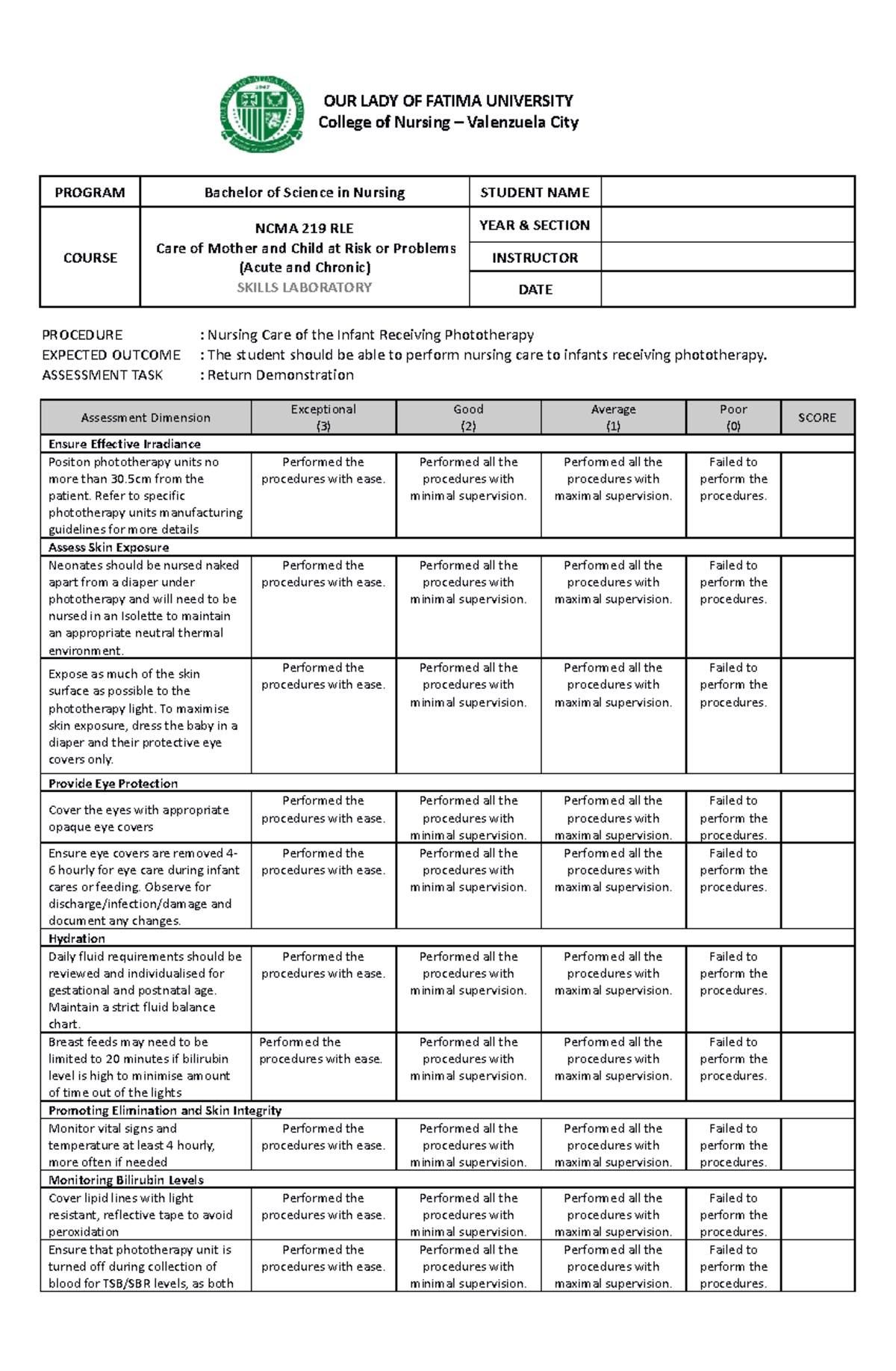 NCMA 219 RLE - Nursing Care Procedures for Infants Undergoing ...