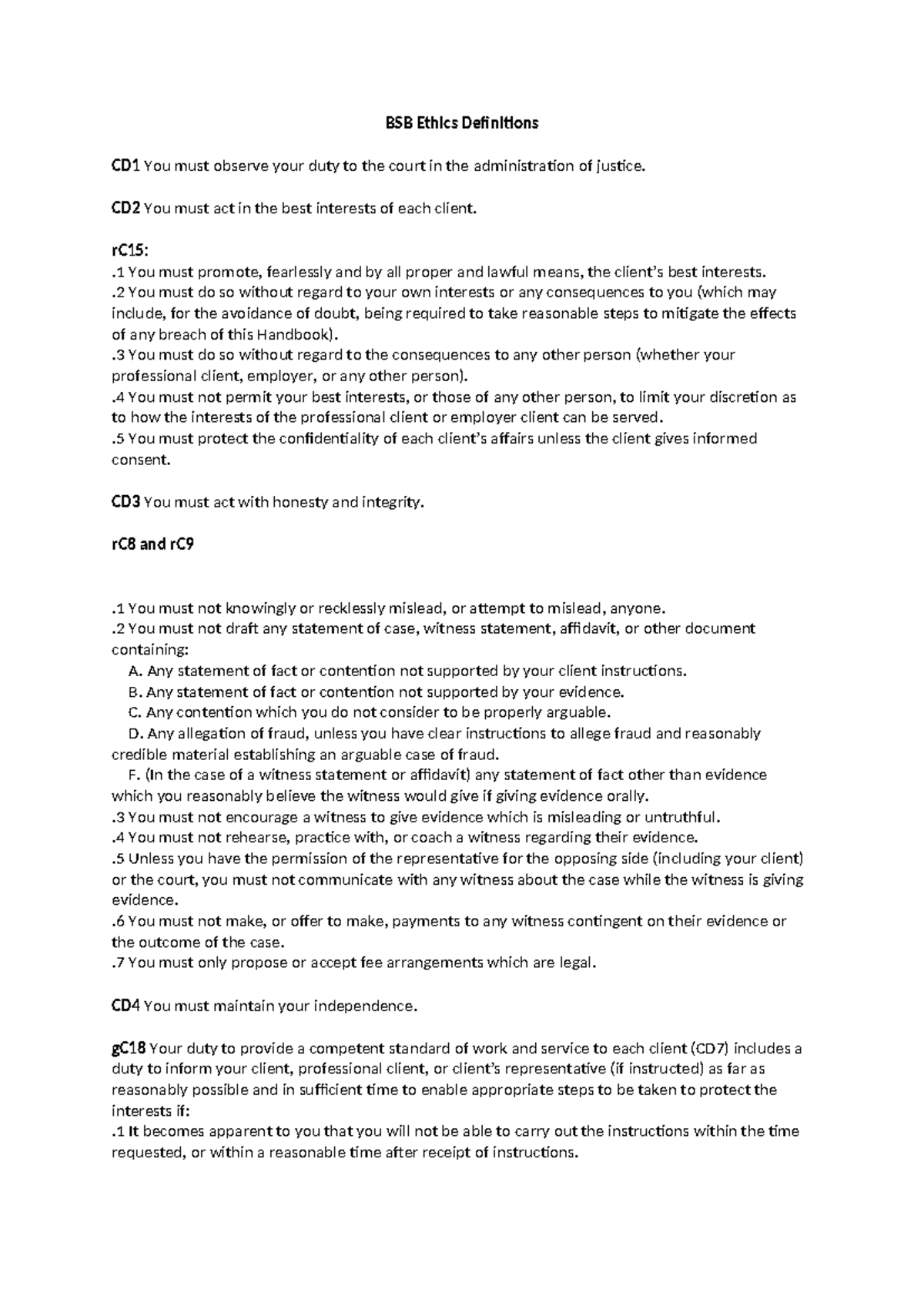 BSB Ethics Definitions: Core Duties and Responsibilities - Studocu