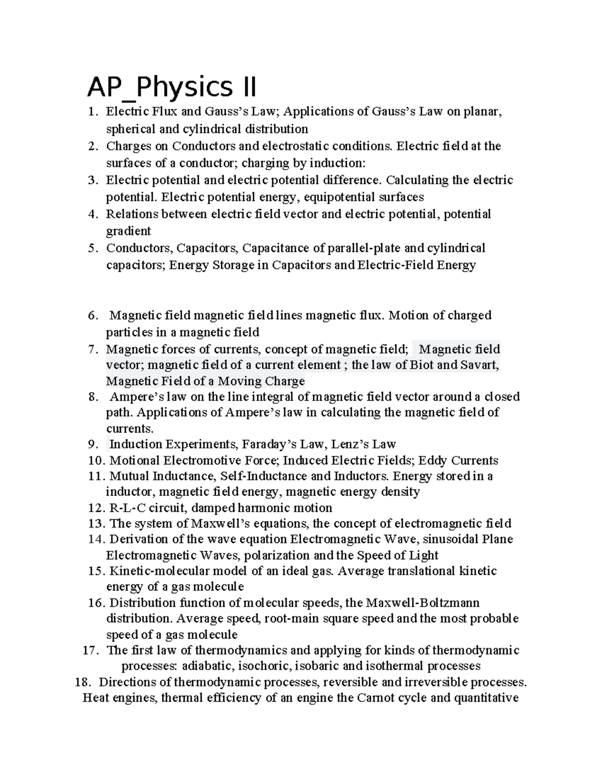 AP_Physics II - Electric Flux, Fields, and Thermodynamics Practice ...