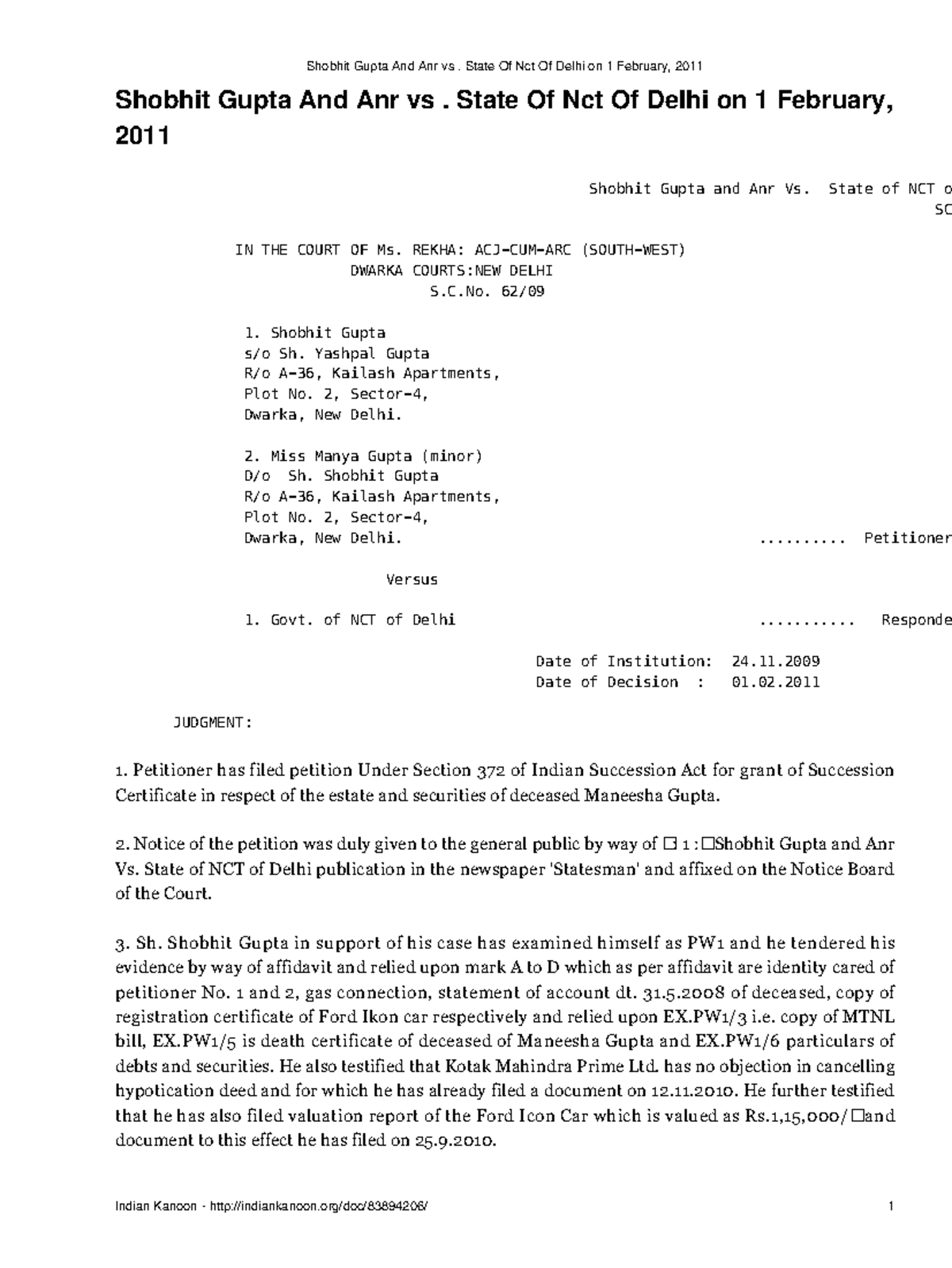 Shobhit Gupta & Anr vs. State of NCT of Delhi - Succession Case ...