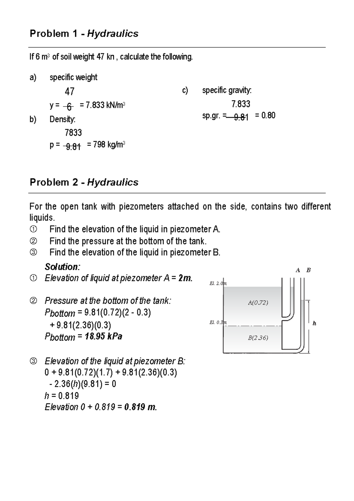 Hydraulics Problem Set: Fluid Mechanics Analysis (Course Code: FMH 101) - Studocu