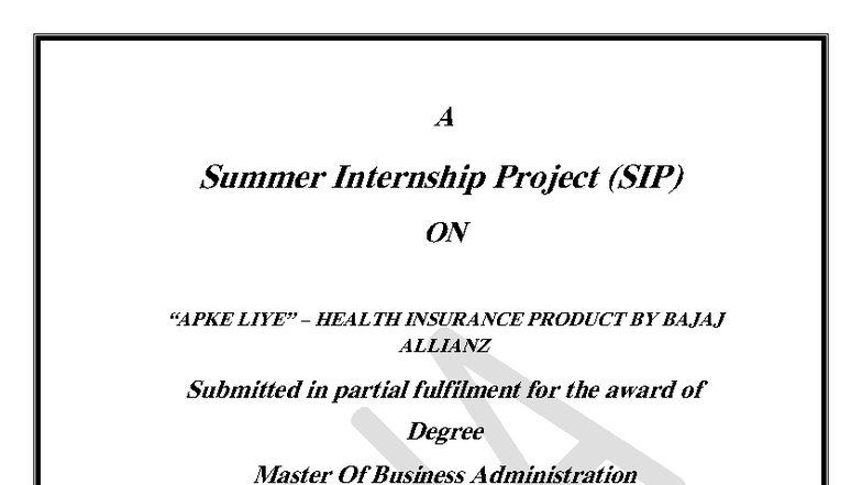 SIP Report on Health Insurance Product at Bajaj Allianz - MBA 3rd Sem - Studocu