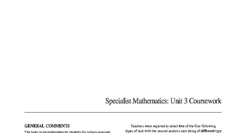 Specialist Mathematics: Unit 3 Coursework Report & Analysis - Studocu