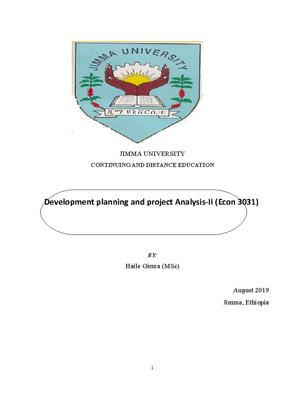 Econ 3031: Development Planning & Project Analysis II Module (2011 ...
