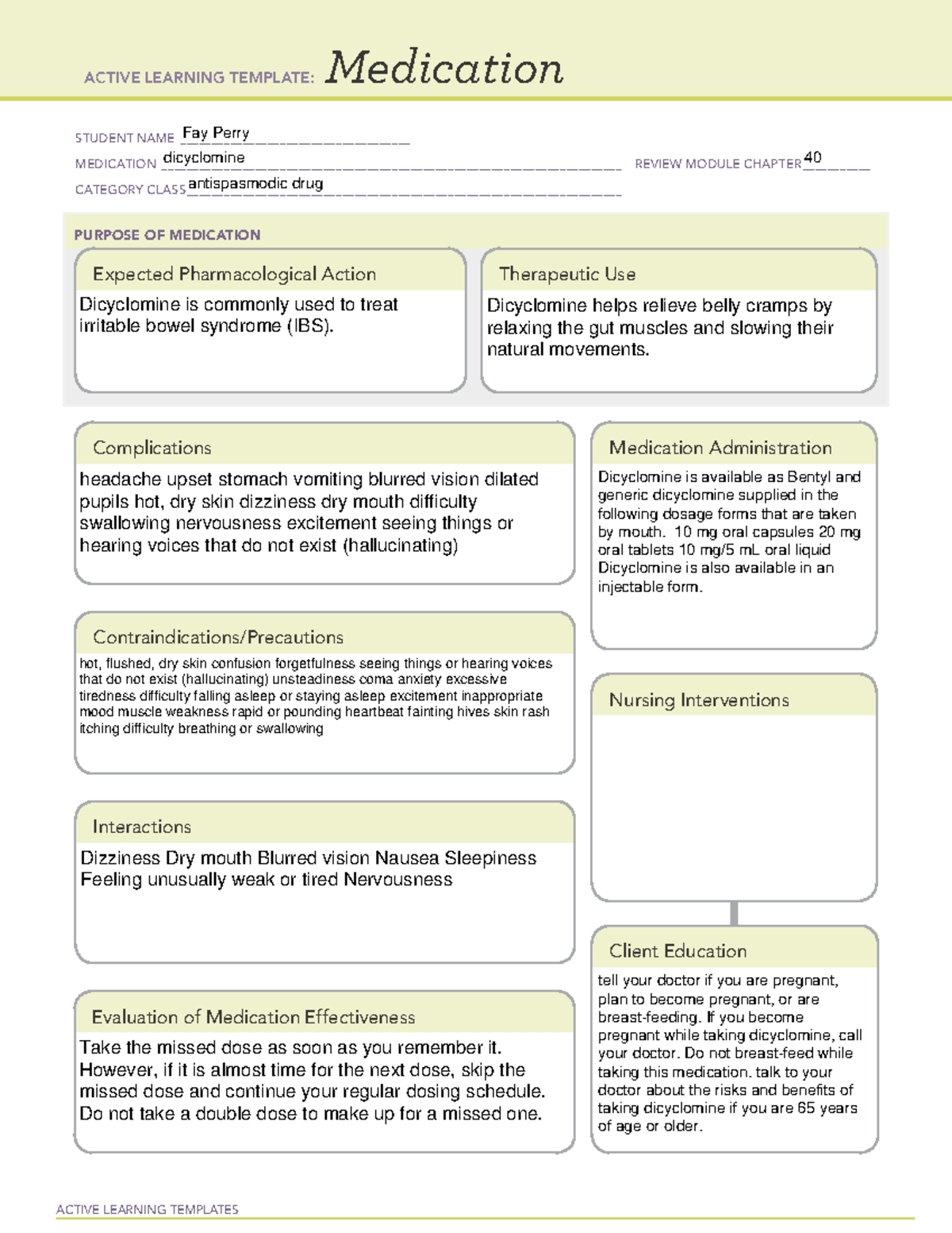 Medication Active Learning Template - ATI Review Module - Studocu