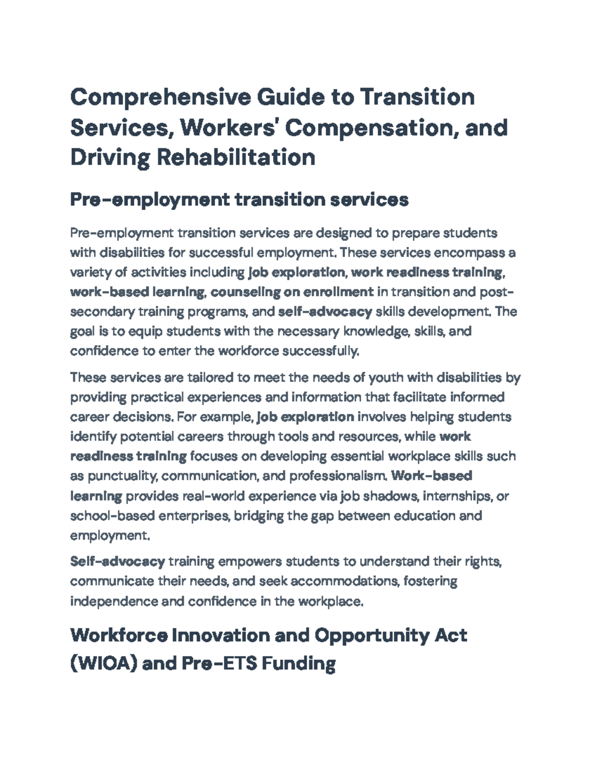 Comprehensive Guide to Transition Services, Workers' Comp, & Driving ...