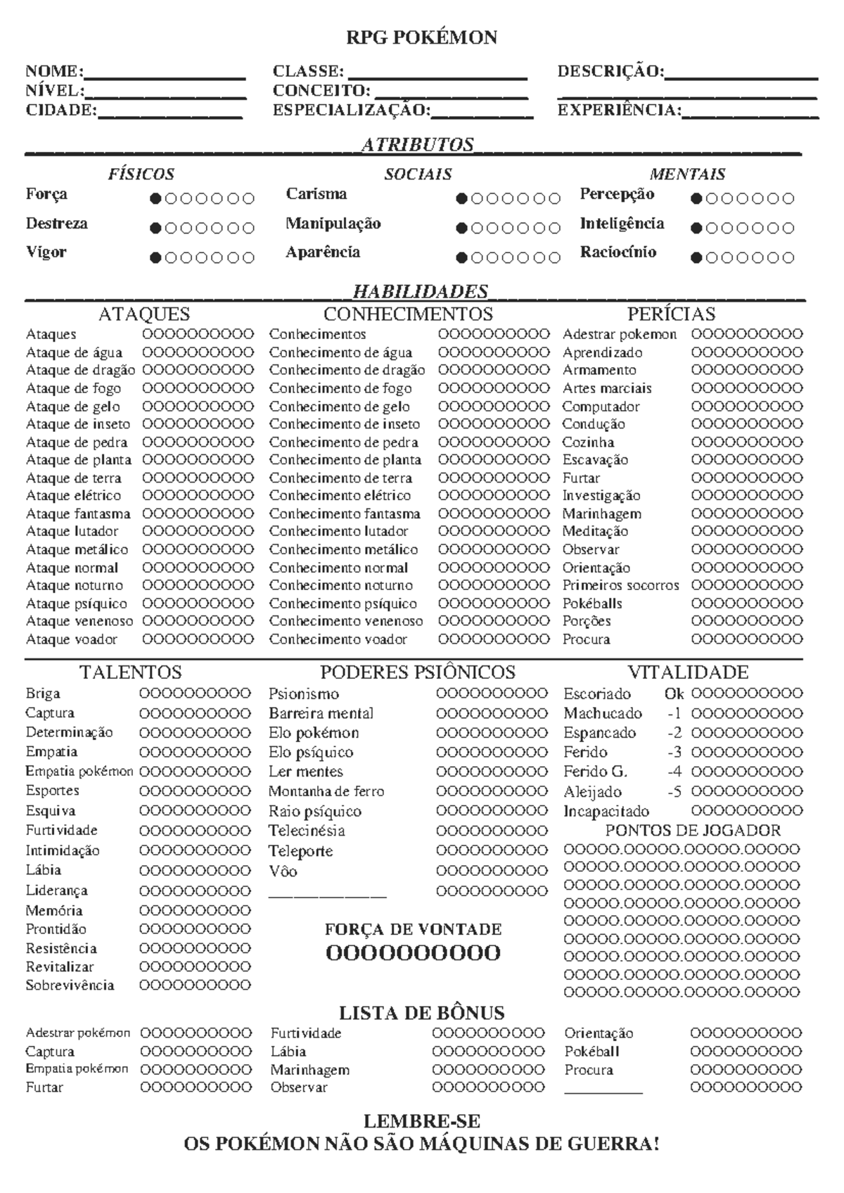 RPG Pokémon: Ficha de Personagem - Biblioteca Élfica - Studocu
