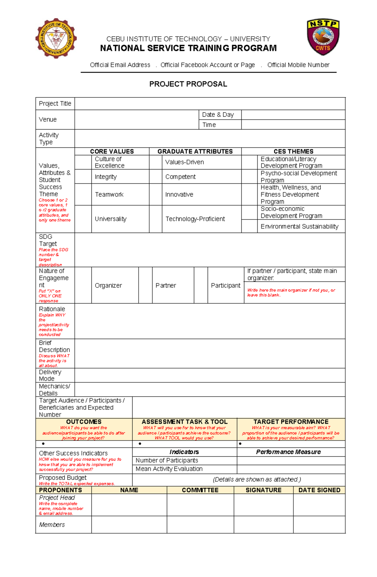 NSTP CWTS Project Proposal Template-1 - CEBU INSTITUTE OF TECHNOLOGY ...