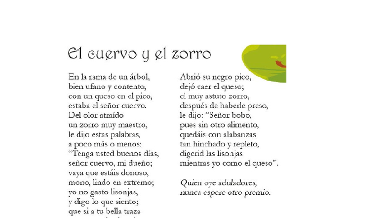 Fábula: El Cuervo y el Zorro - Análisis Literario - Studocu