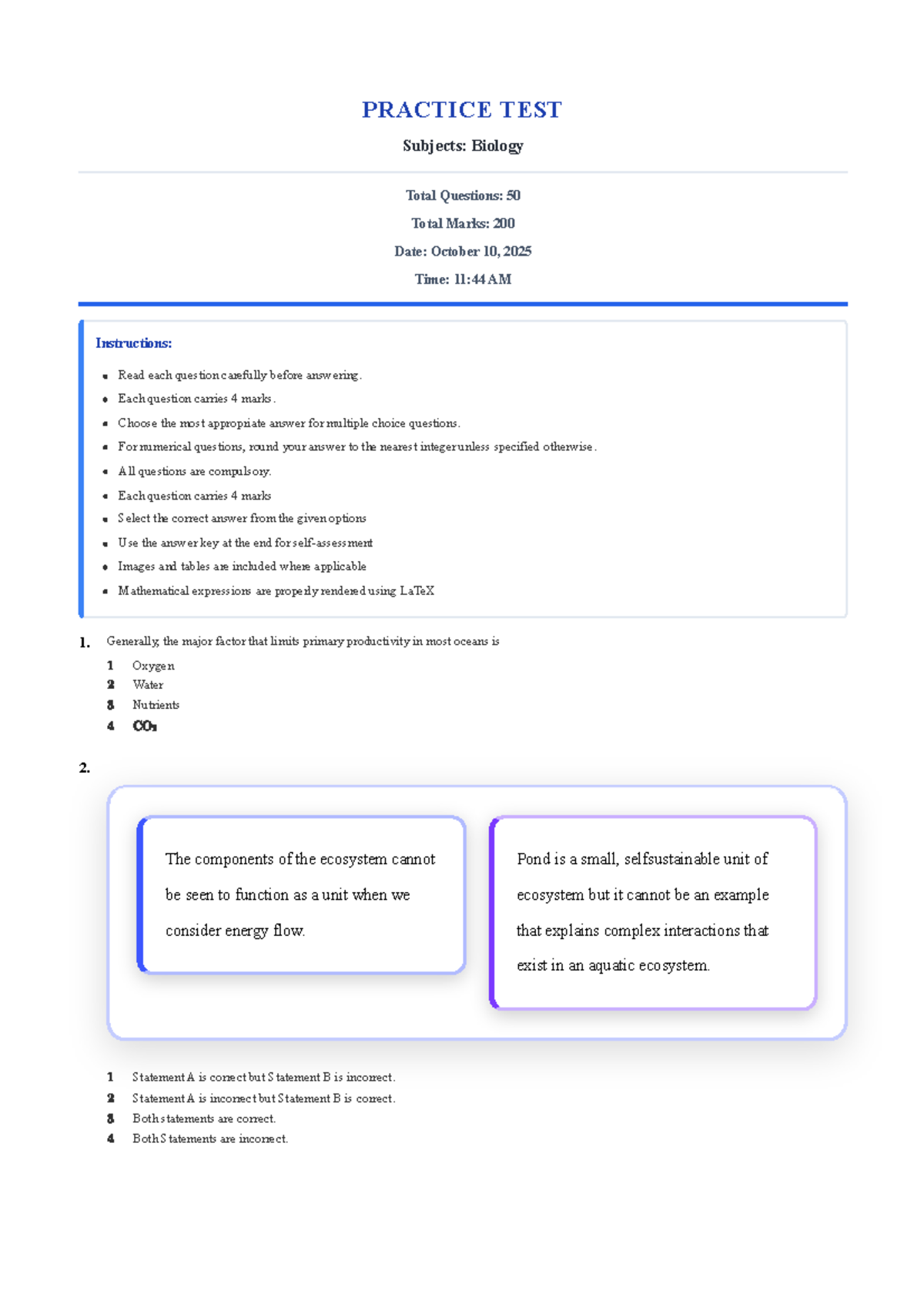 ECO 31: Ecosystem Practice Test with 50 Questions and Answers - Studocu
