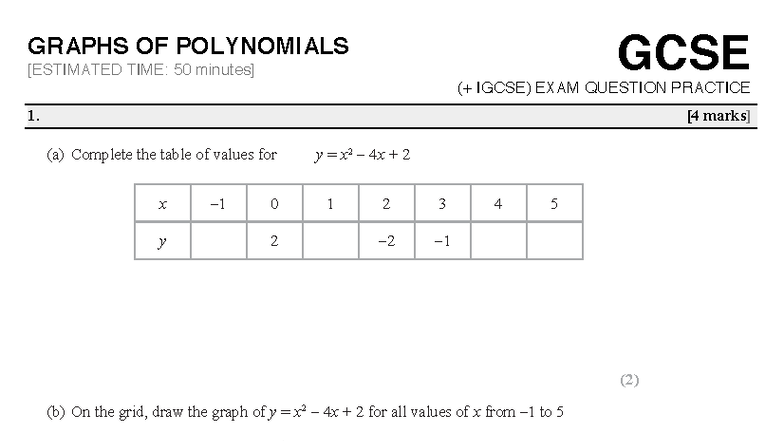 Graphs of polynomials gcse 9 1 practice questions 30236 - GRAPHS OF ...
