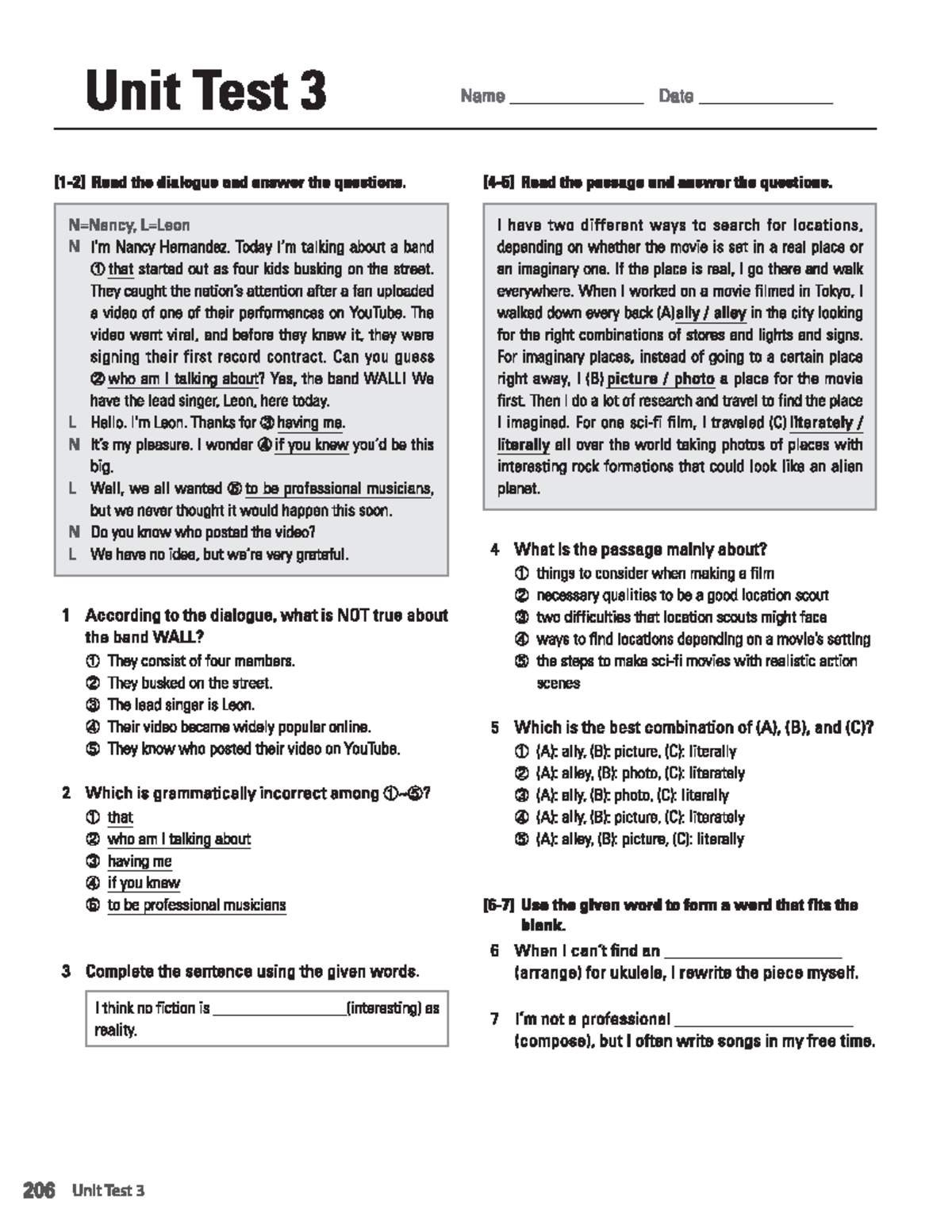 Unit Test 3-4 B2: Reading Comprehension and Analysis - Studocu