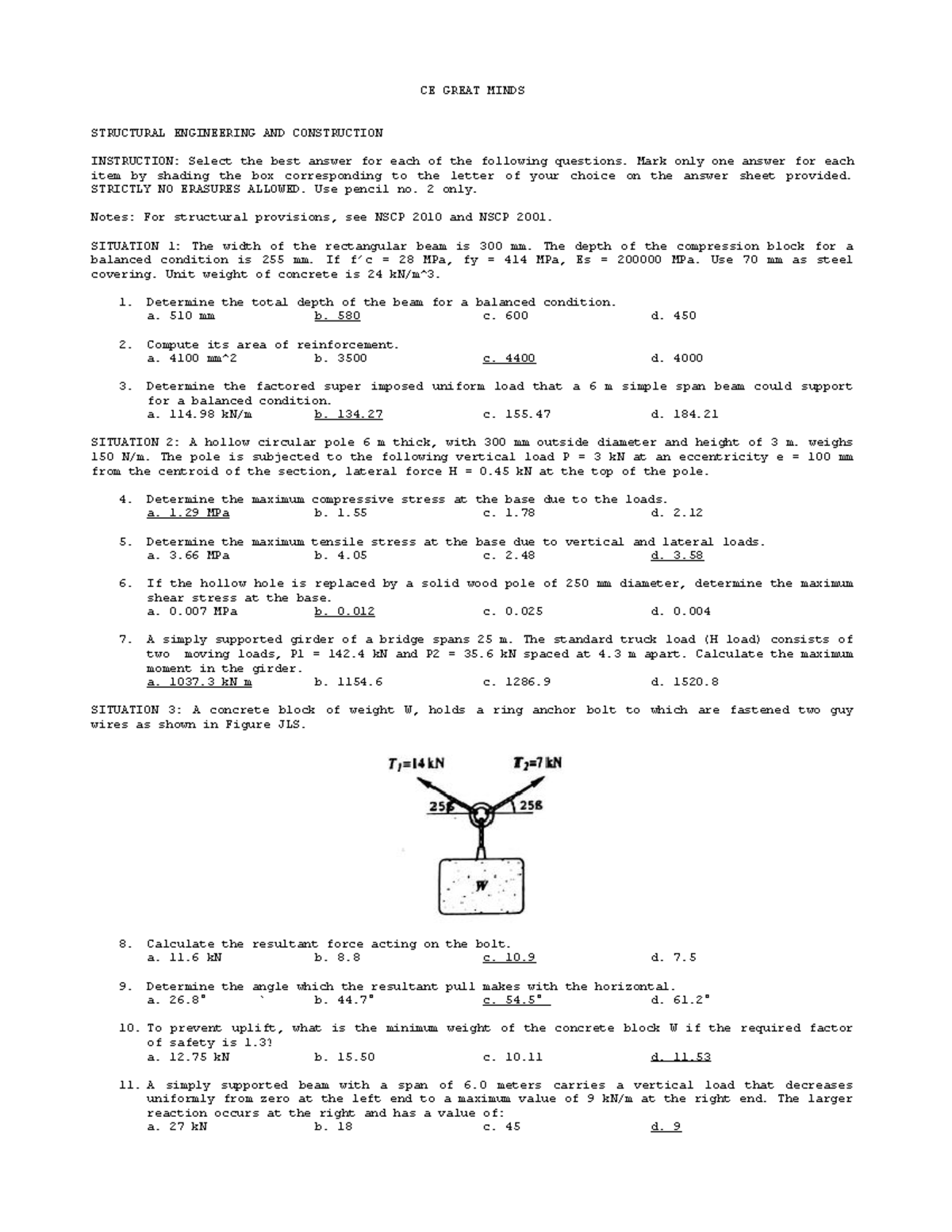 Preboard 3A - Practice Problems for Structural Eng. and Construction - Studocu