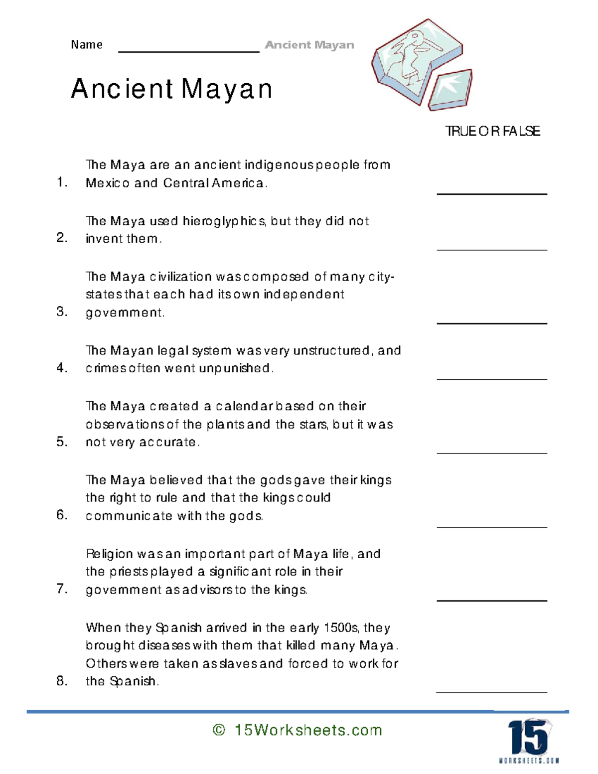 Mayan Civilization Worksheet: True or False Activity - Studocu