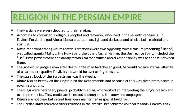 REL 101: Zoroastrianism and Its Role in the Persian Empire - Studocu