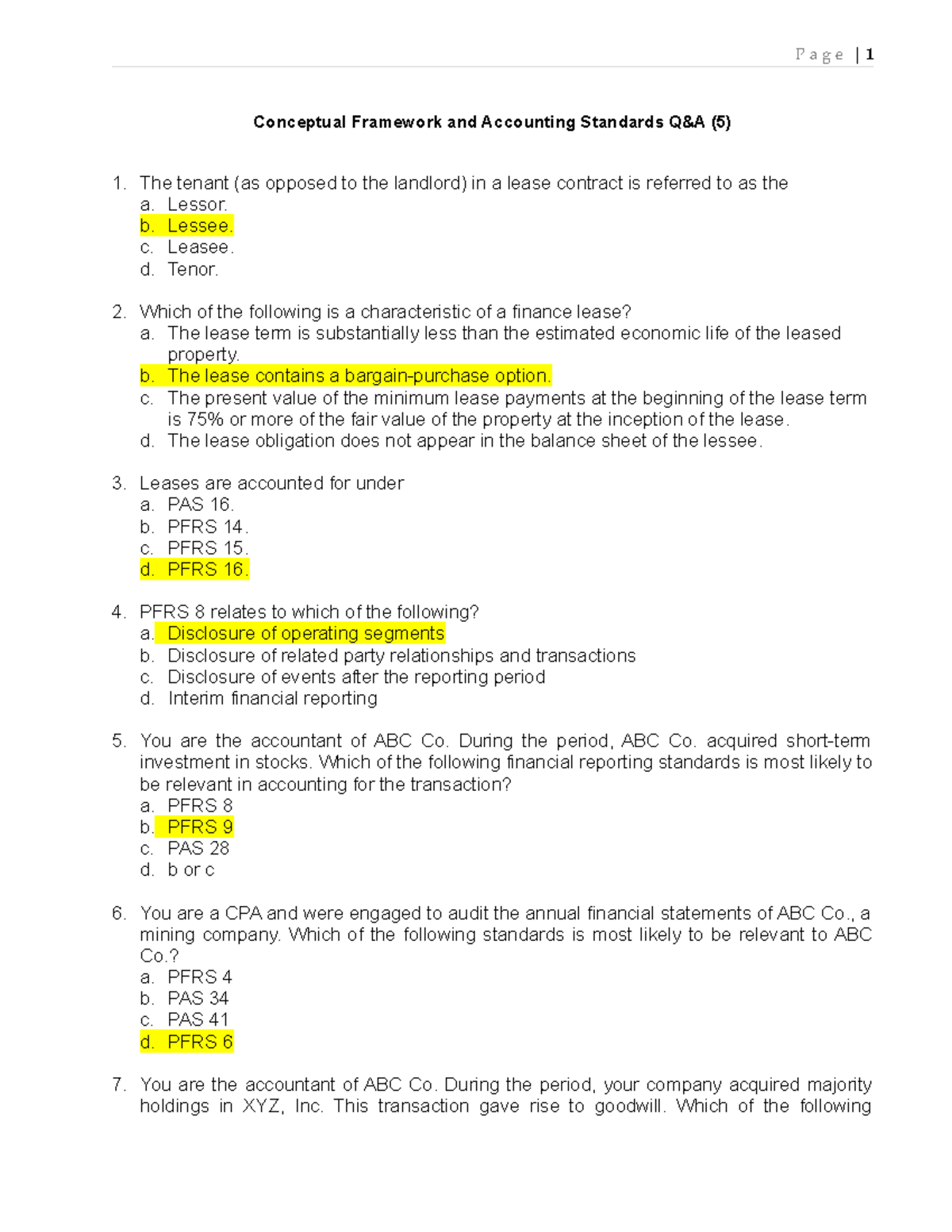 Conceptual Framework & Accounting Standards Q&A Review (ACCT 101) - Studocu