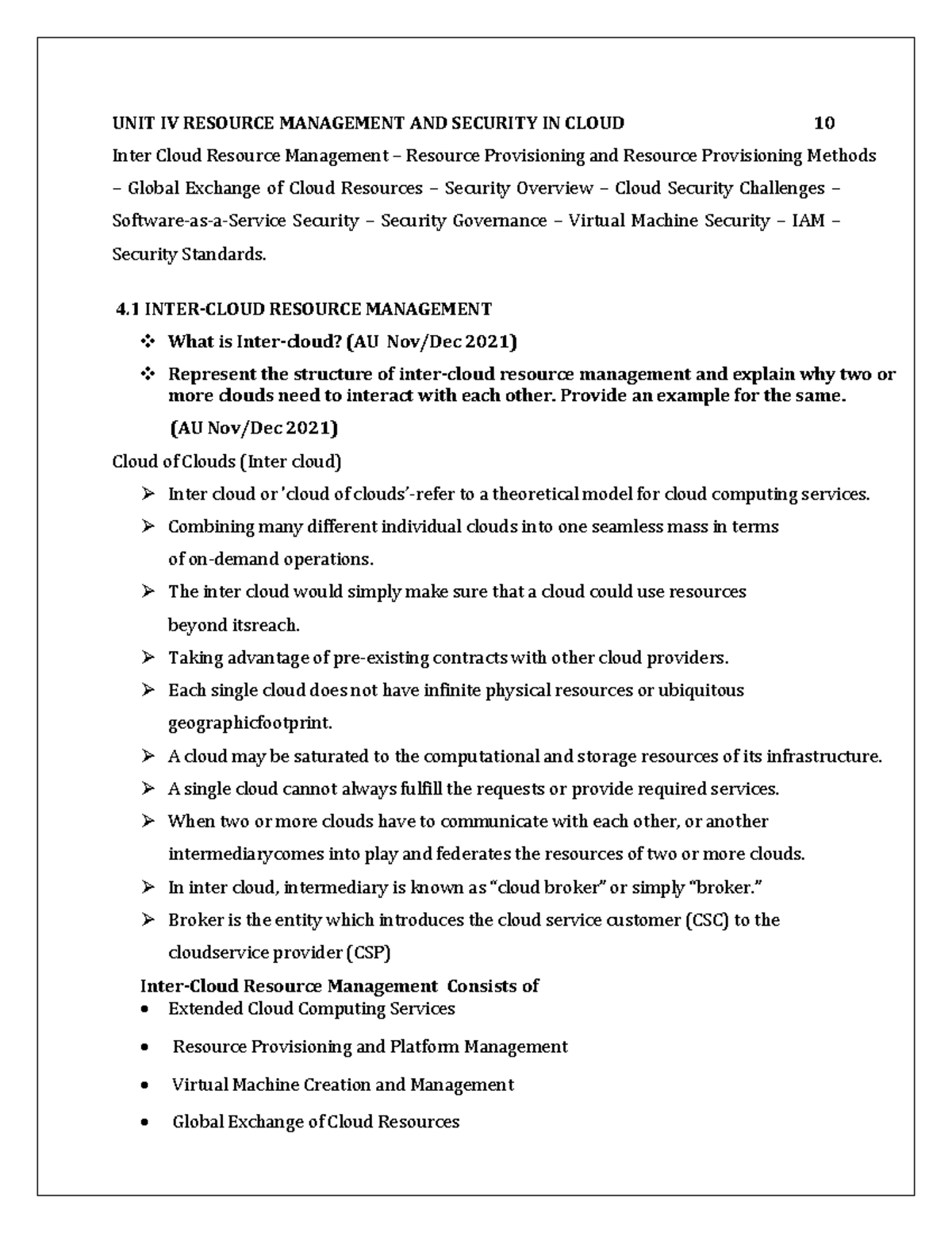 Unit 4 - Cloud Computing: Resource Management & Security Insights - Studocu