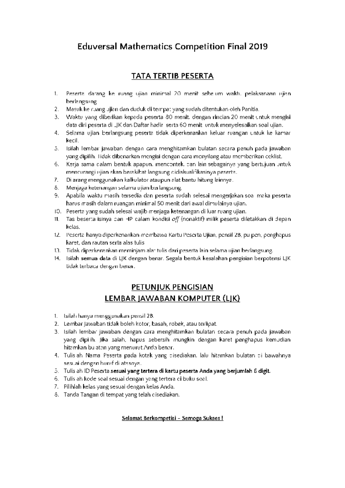 EDUVERSAL MATHEMATICS COMPETITION 2020: Grade 5 Exam Questions - Studocu