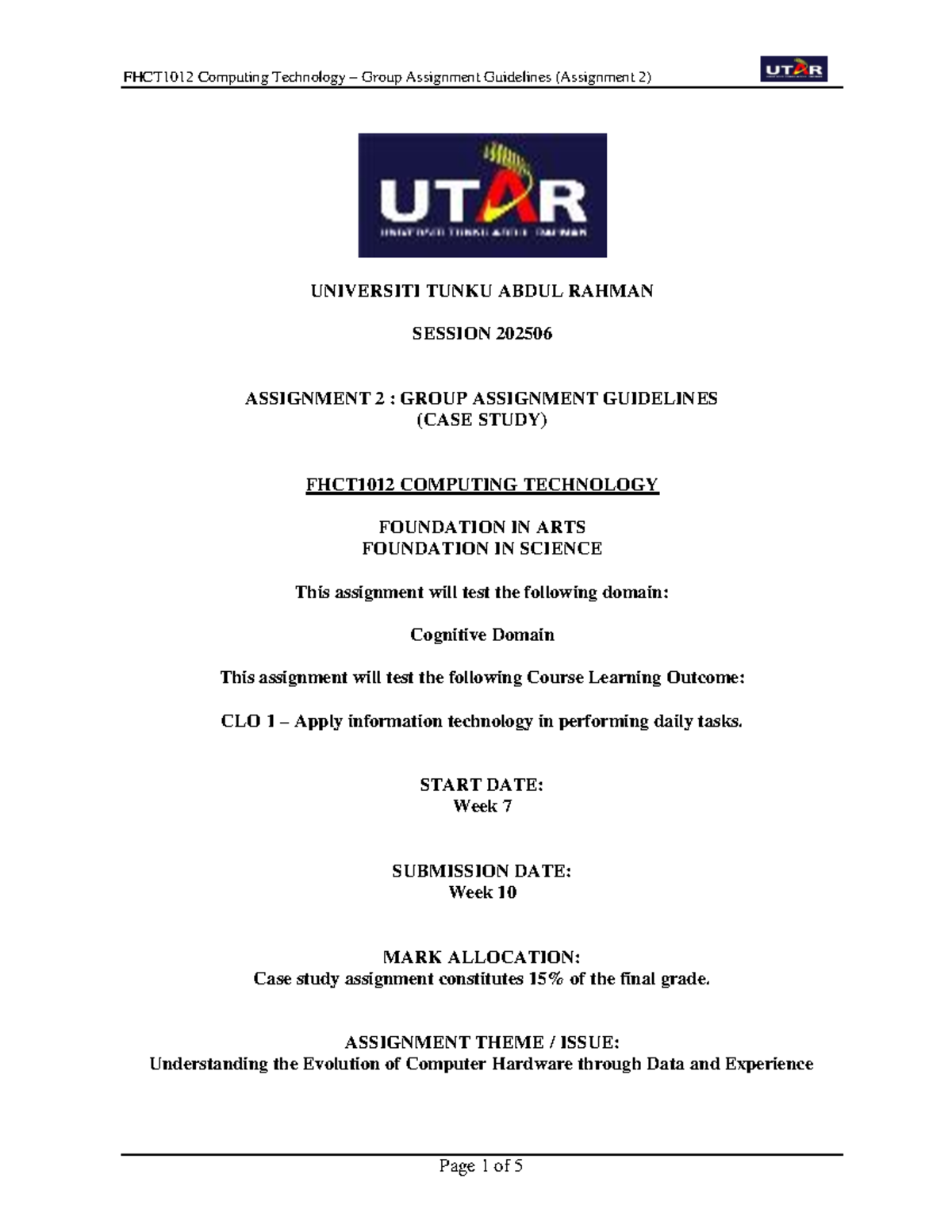 202506 FHCT1012 Group Assignment 2 Guidelines: Case Study on Computer ...