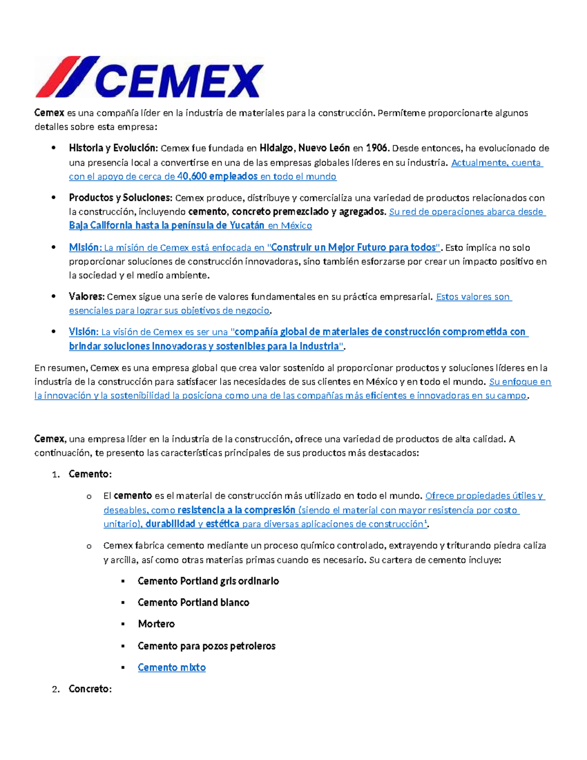 Cemex: Características Generales y Productos Clave de Construcción ...