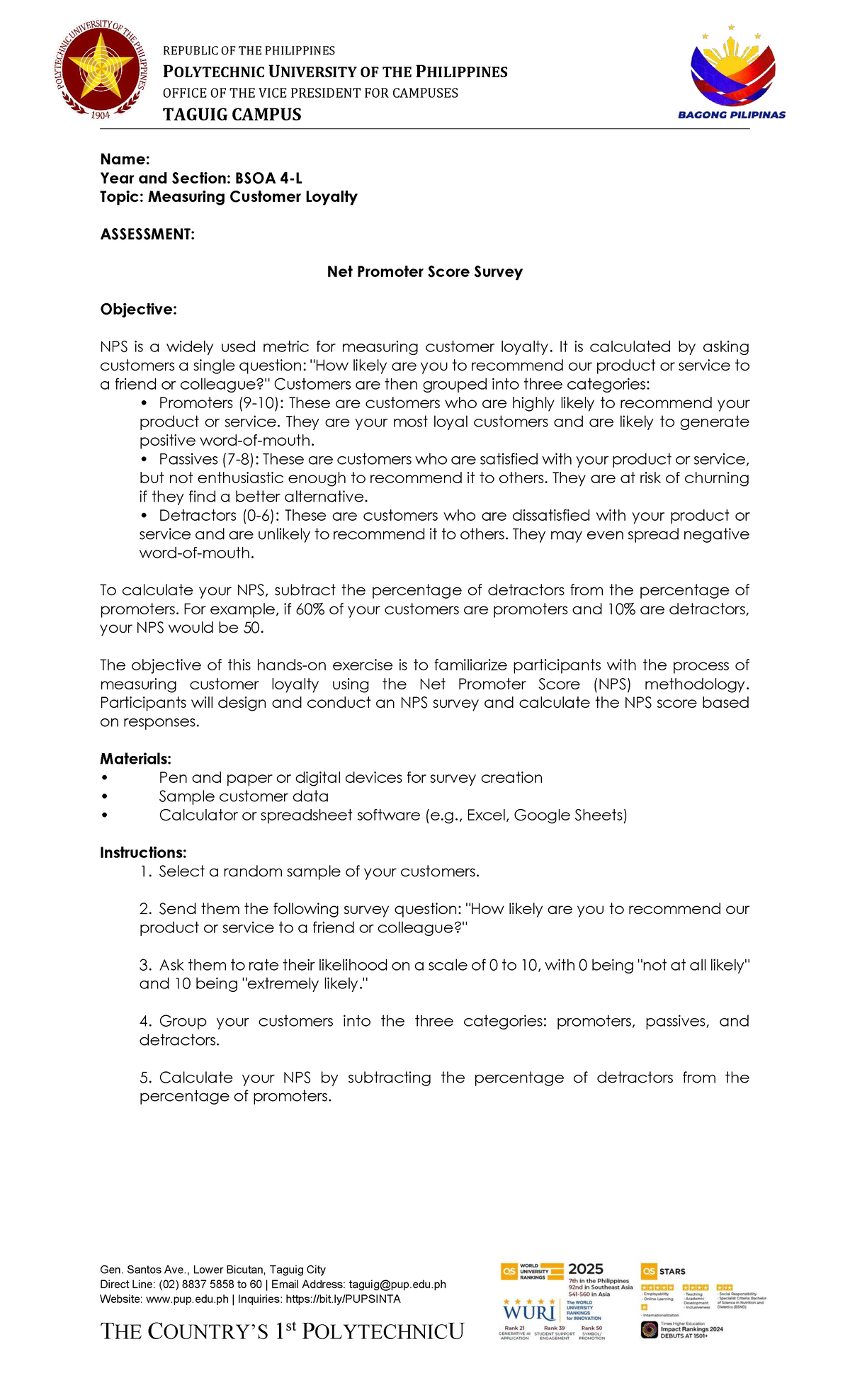 Assessment - Lesson 12: Measuring Customer Loyalty (BSOA 4-L) - Studocu