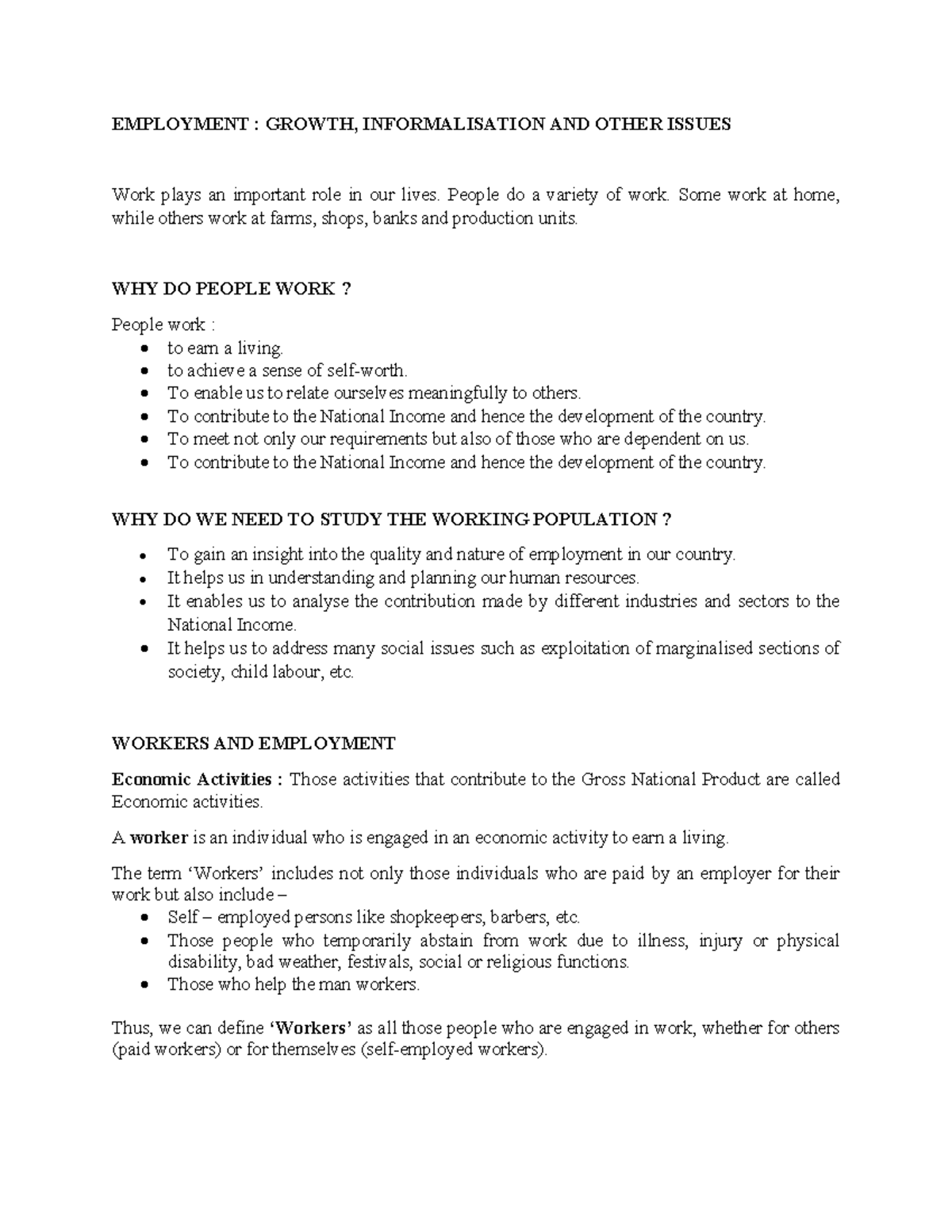 Employment and Informalisation in India: Insights from Ch 8 (ECO 101 ...