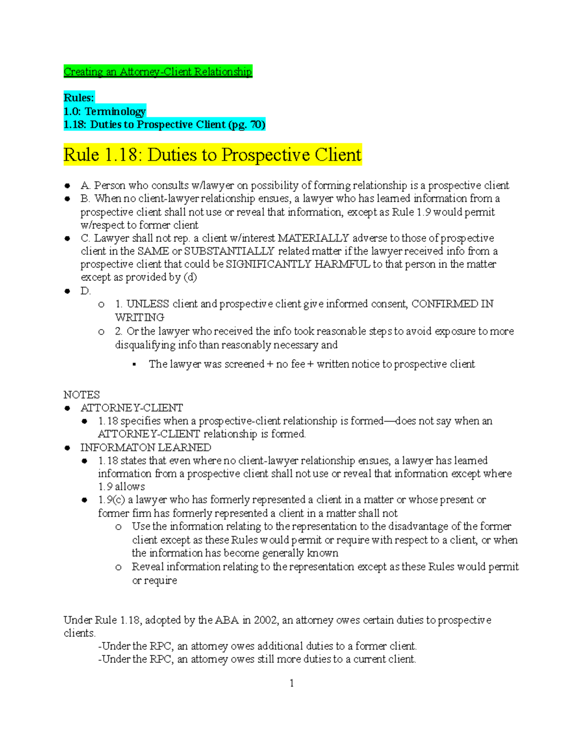 **Legal Pro Outline - Resnicoff: Duties to Prospective Clients** - Studocu
