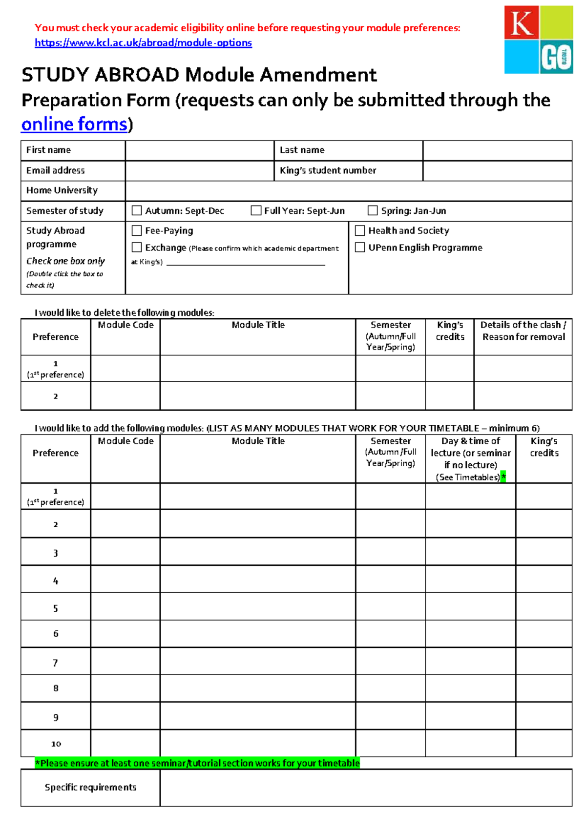 Maf - Study Abroad Module Amendment Form Instructions - Studocu