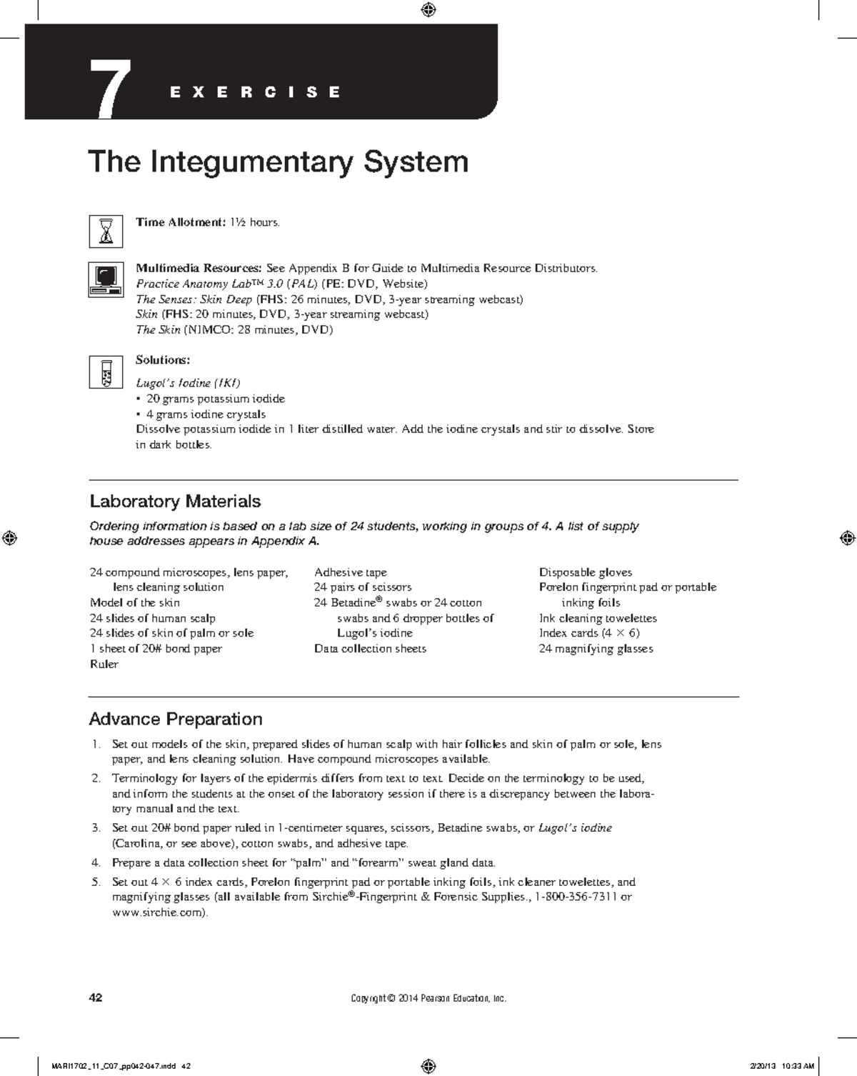 Lab 7 Integumentary Answers - 42 Copyright © 2014 Pearson Education ...