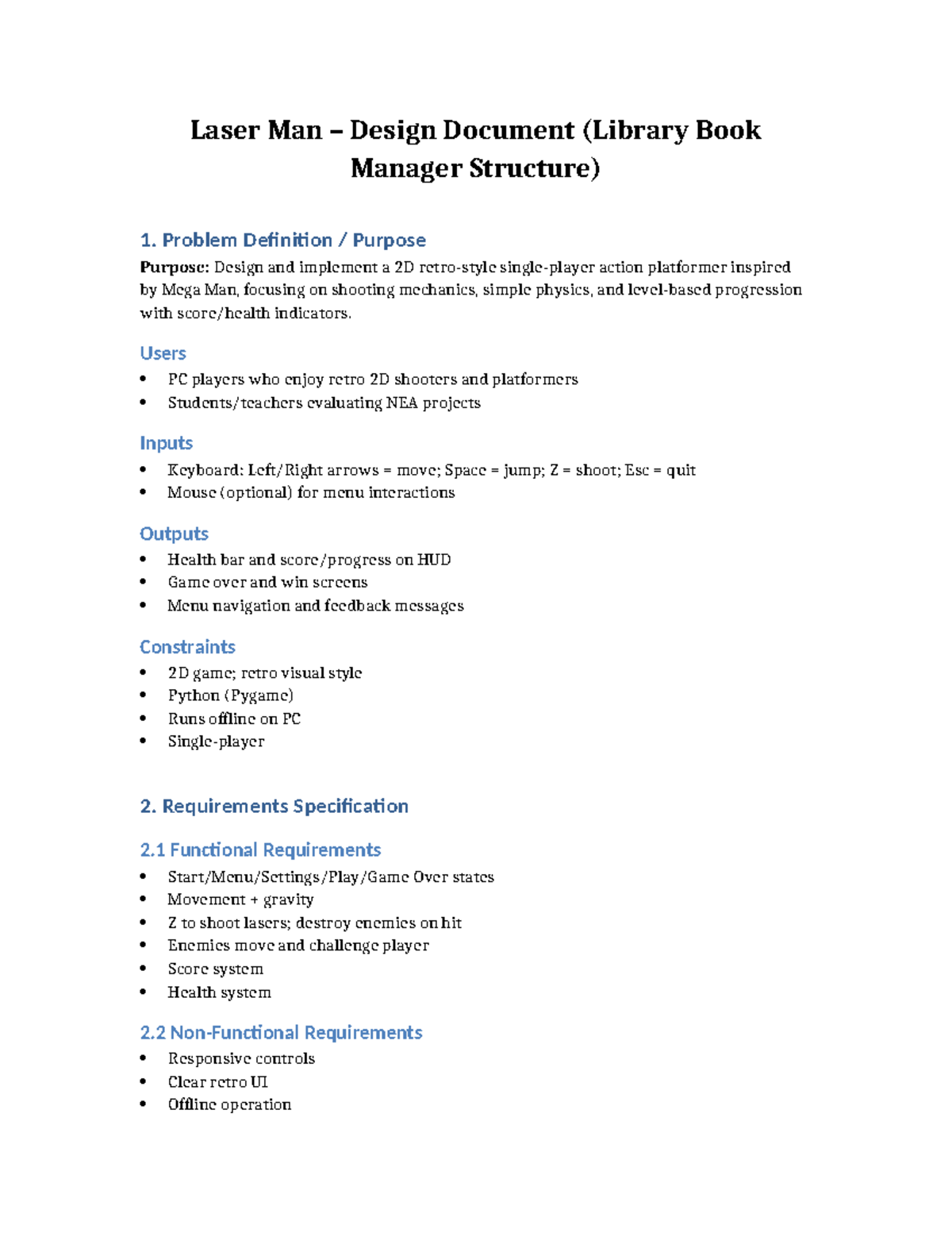 Laser Man Design Document (Library Book Manager) - Studocu