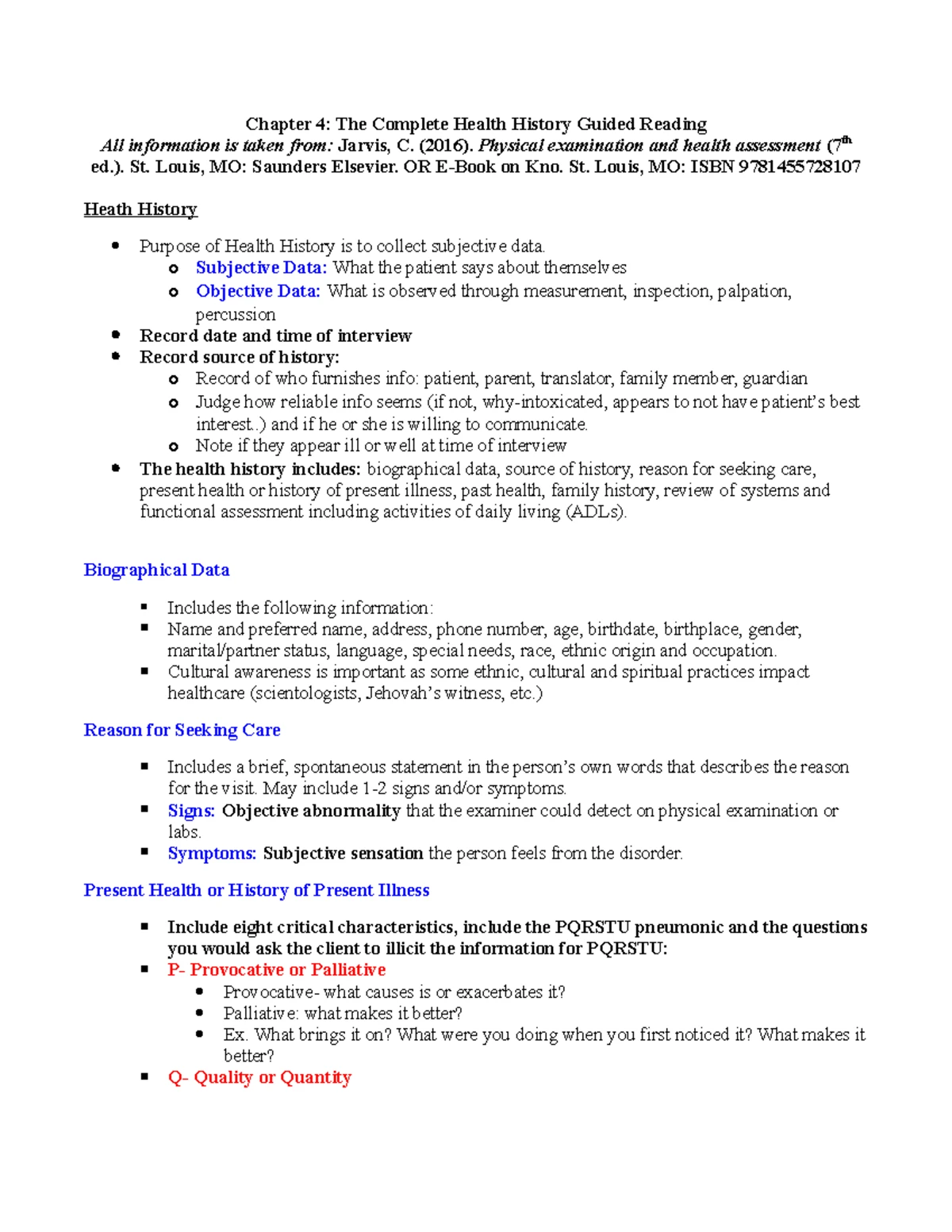 Chapter 4 The complete Health History - Chapter 4 The Complete Health ...