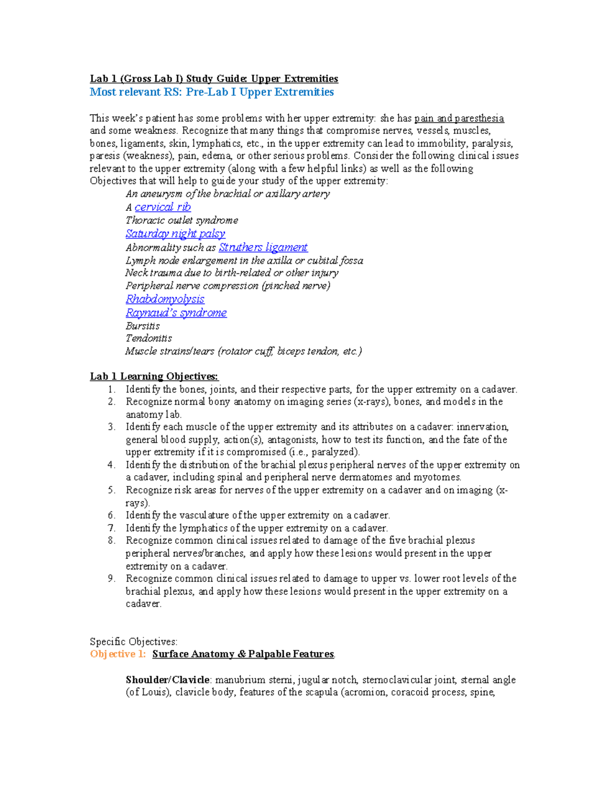 Upper Extremity Anatomy Study Guide: Clinical Insights & Objectives ...