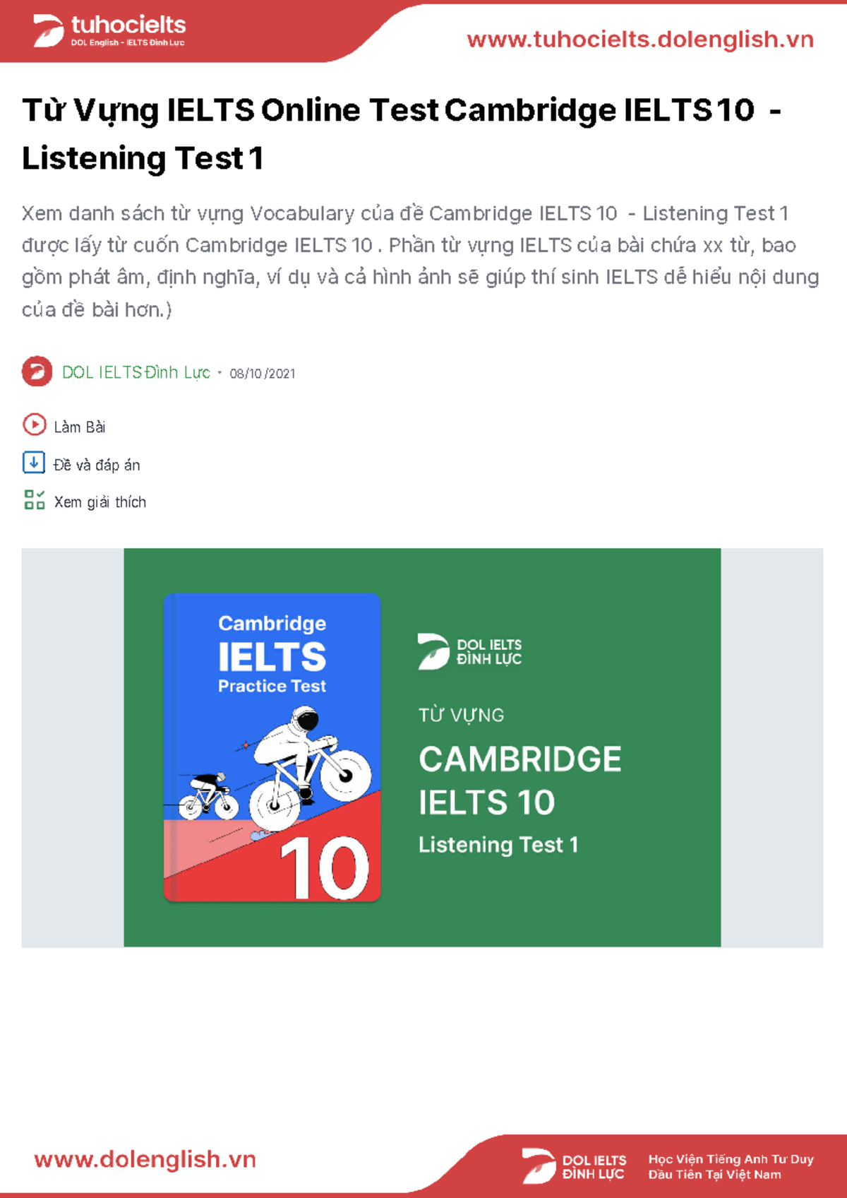 Từ Vựng Cambridge IELTS 10 - Listening Test 1 - Studocu