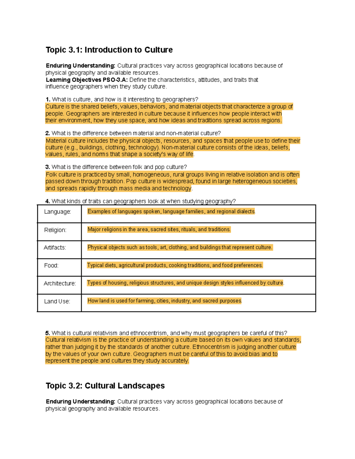 Unit 3 Study Guide: Culture and Geography for AP Human Geography - Studocu