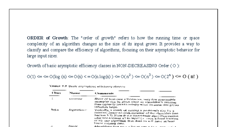 DAA-Important Notes on Algorithm Growth and Complexity - Studocu