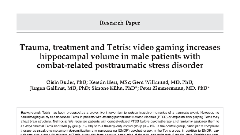 45-4-279 - Trauma and Tetris: Enhancing Hippocampal Volume in PTSD ...