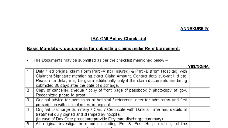 IBA GMI Policy Claim Submission Checklist: Mandatory Documents - Studocu