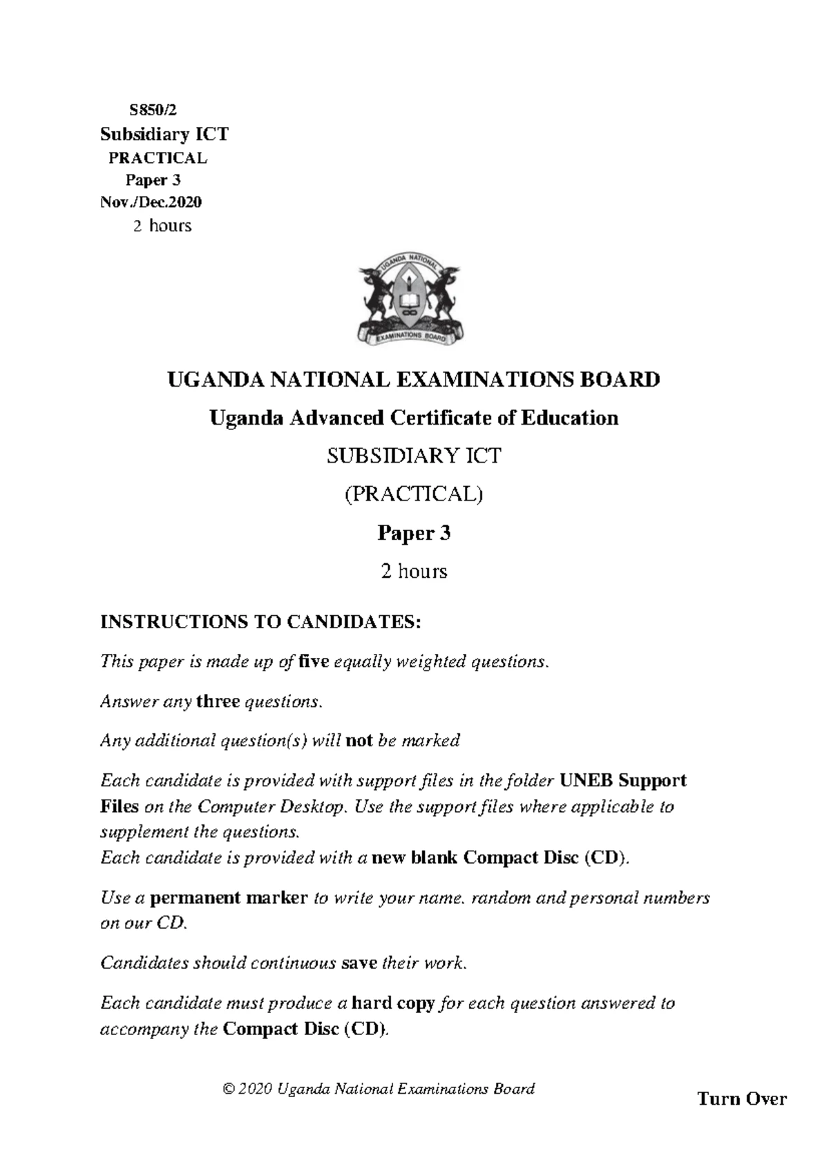 Subsidiary ICT S850-2 Practical Exam Paper 2 Nov/Dec 2020 - Studocu