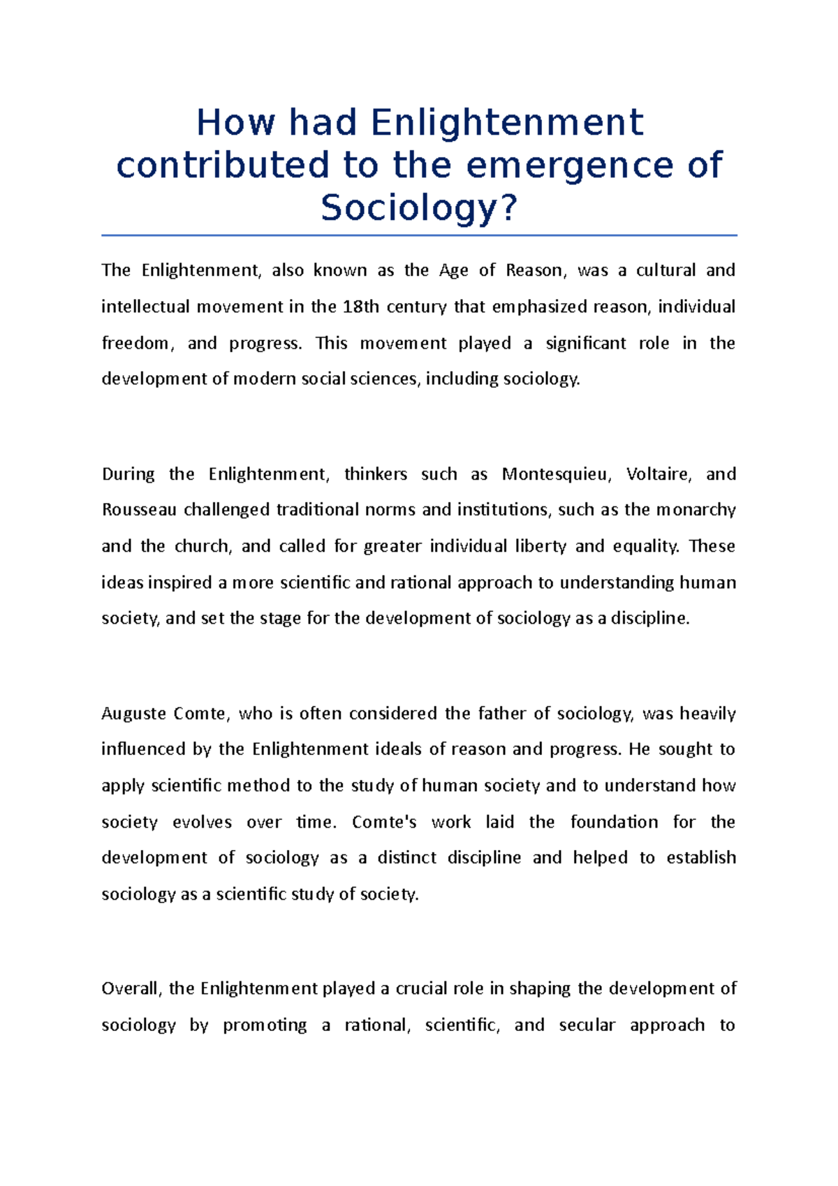 Enlightenment's Impact on Sociology Development: A Critical Analysis ...