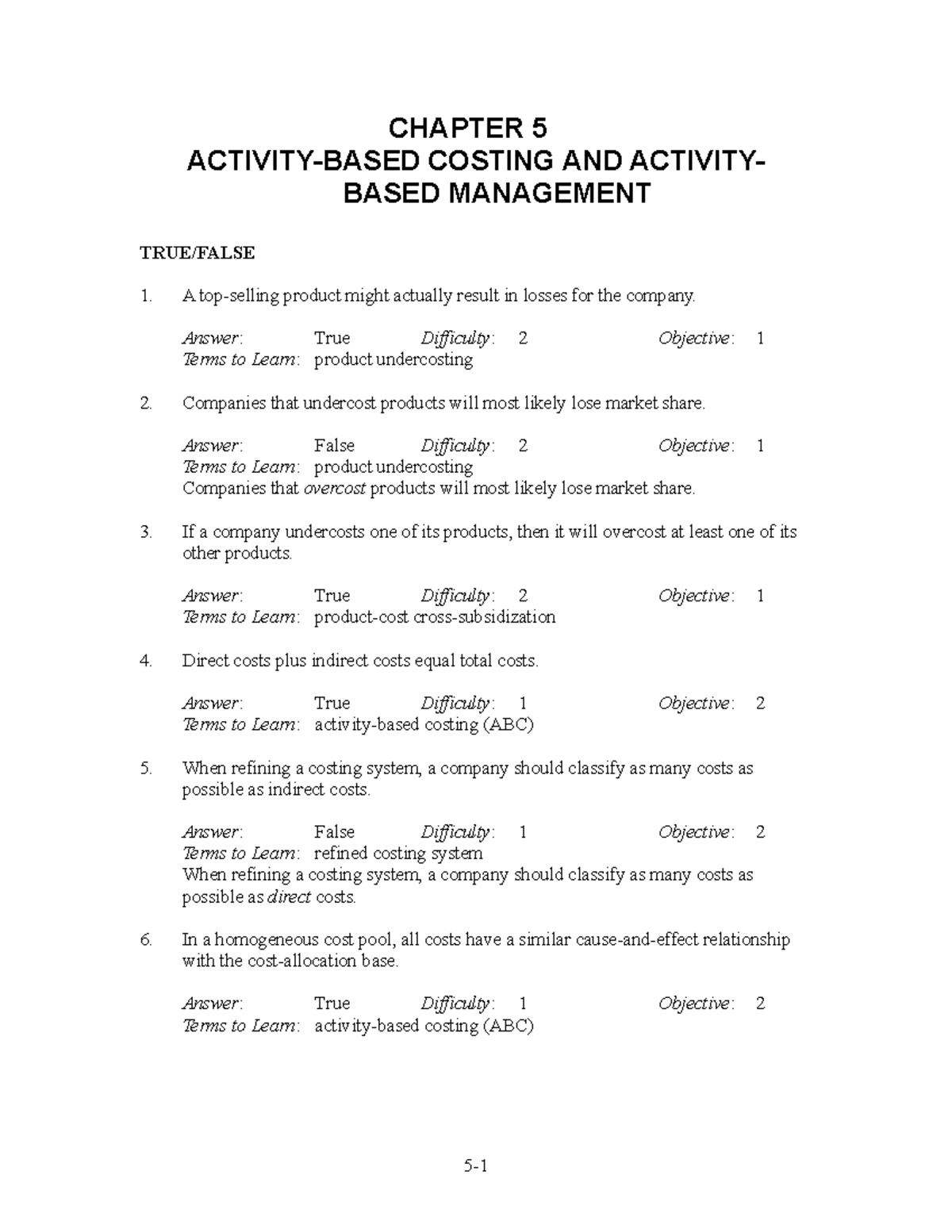 Ch05 - cost terminologies - CHAPTER 5 ACTIVITY-BASED COSTING AND ACTIVITY- BASED MANAGEMENT ...