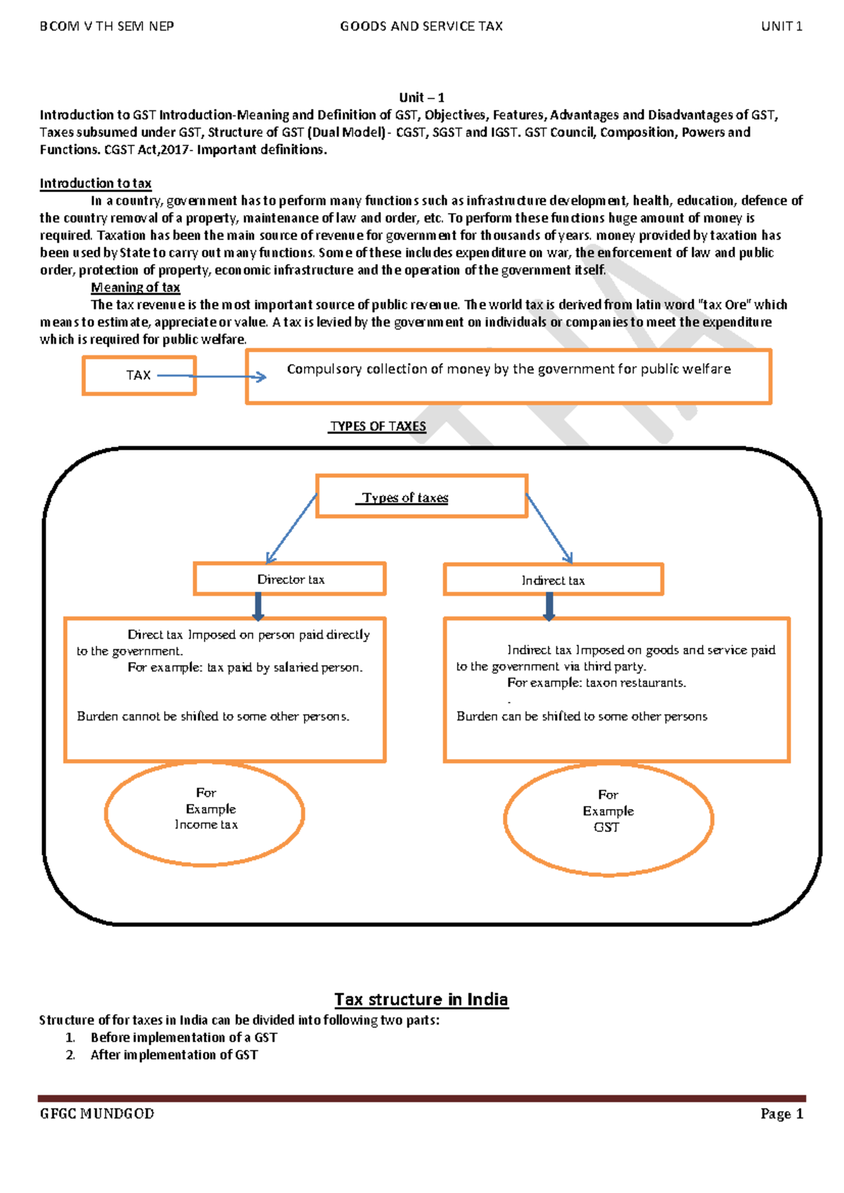 Vth Sem GST - Comprehensive GST Notes and Insights - Studocu
