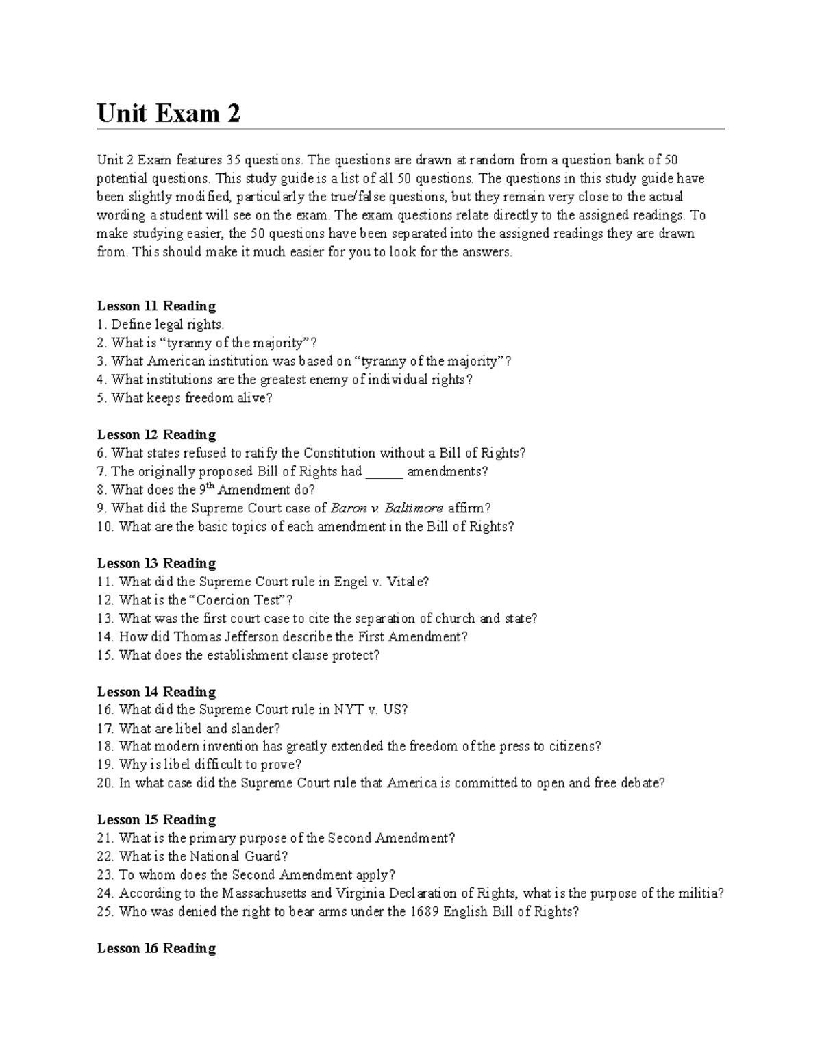 Unit 2 Exam Study Guide: Key Questions from Readings - Studocu