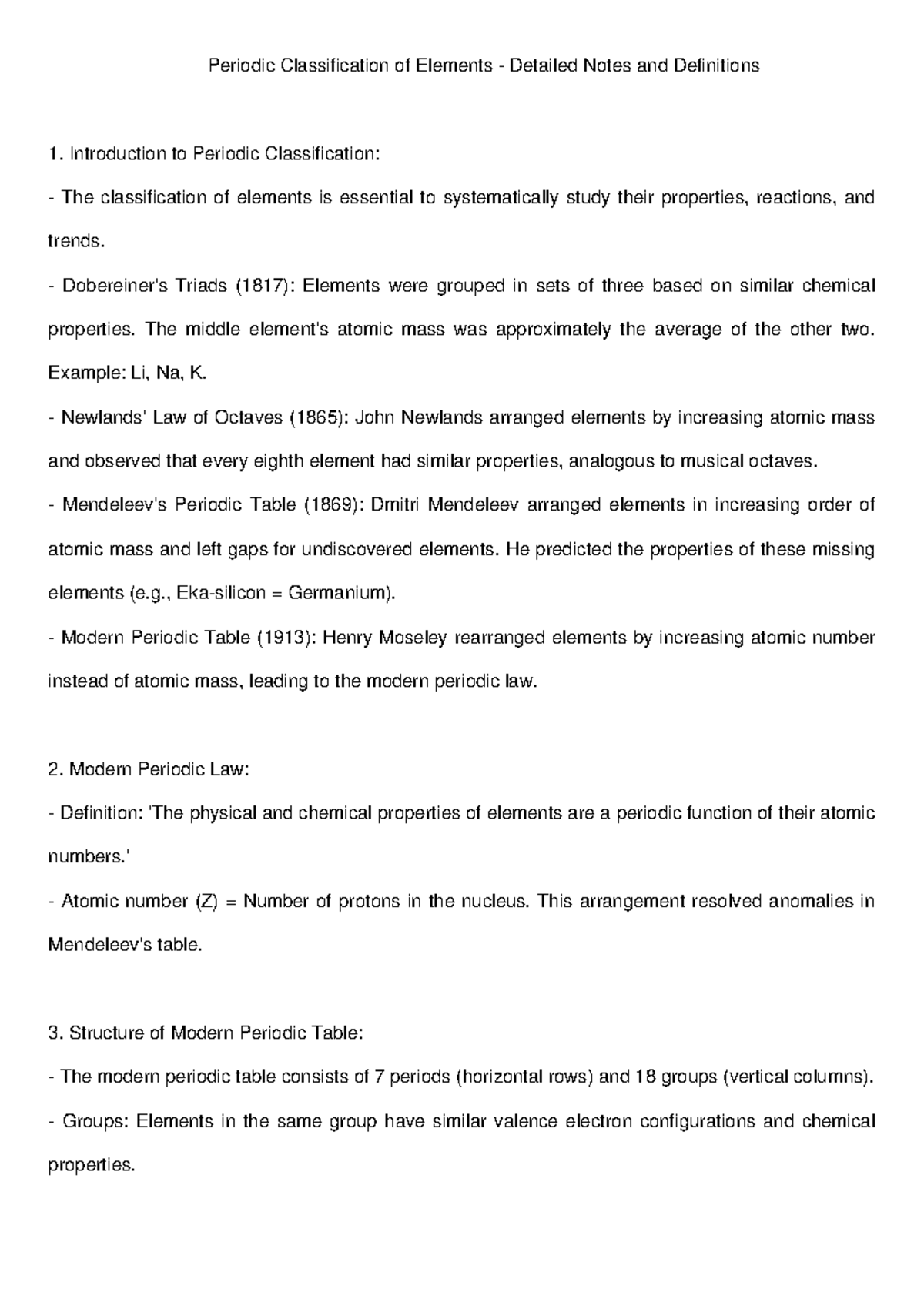 Periodic Classification of Elements: Detailed Notes & Trends - Studocu