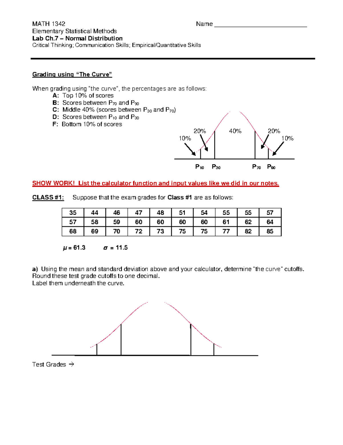 MATH 1342 Lab Ch 7: Normal Distribution & Grading Curve Analysis - Studocu