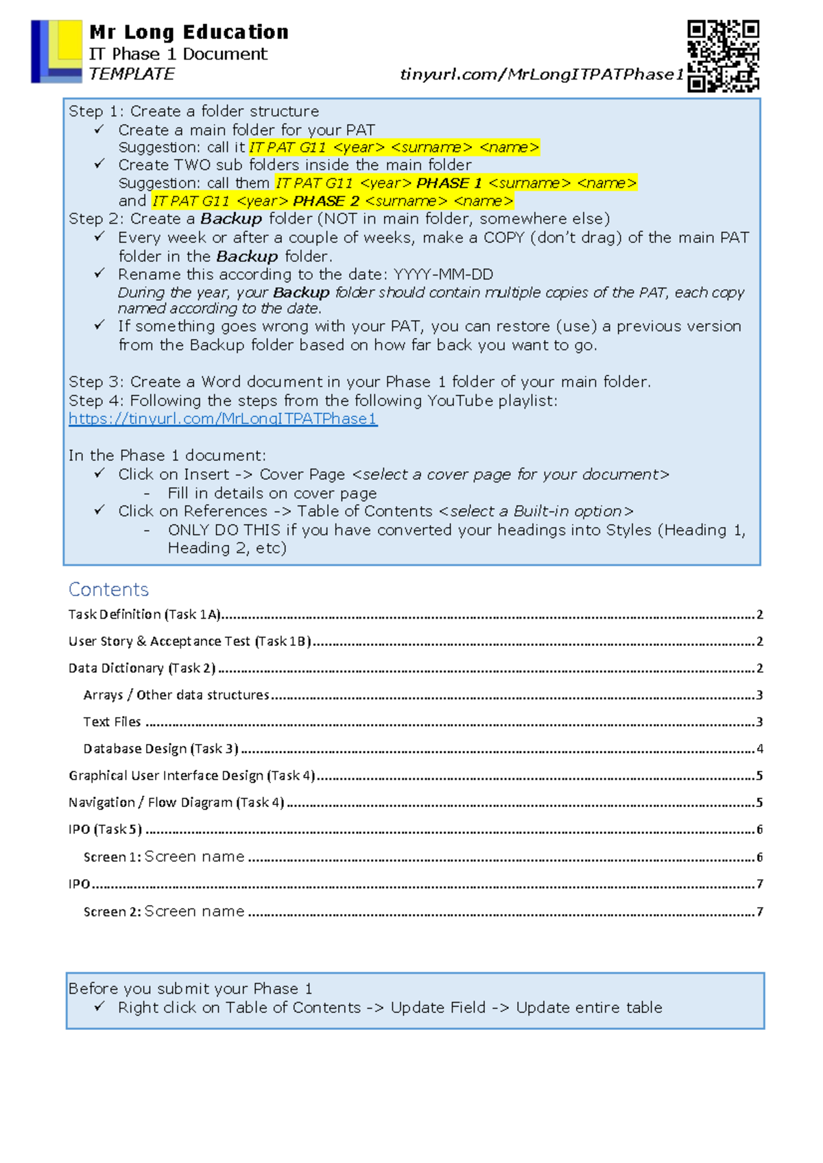 IT G11 PAT Phase 1 Example Template Guide - Studocu