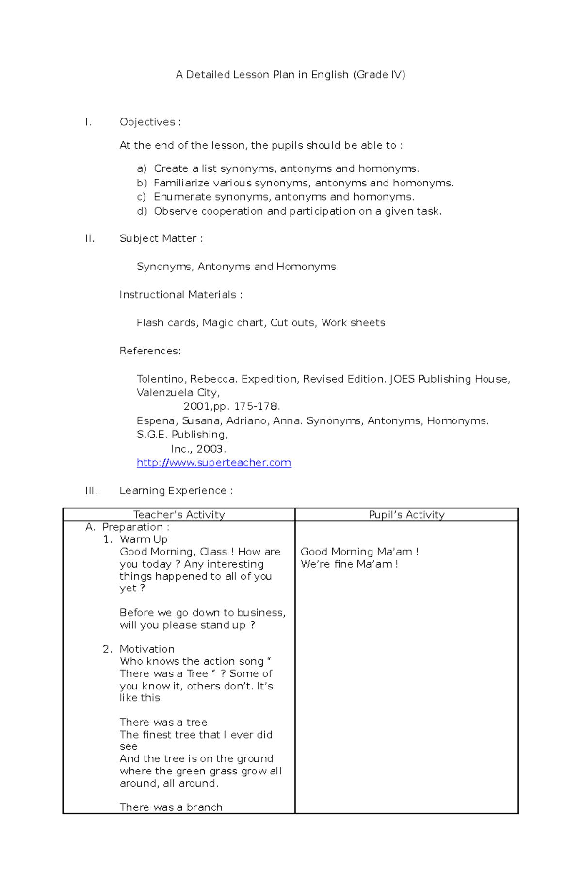 Dokumen - Detailed Lesson Plan - A Detailed Lesson Plan in English ...