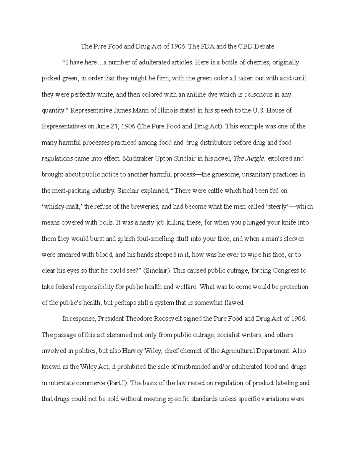 Unit 1 Assignment - Grade: A - The Pure Food and Drug Act of 1906: The ...