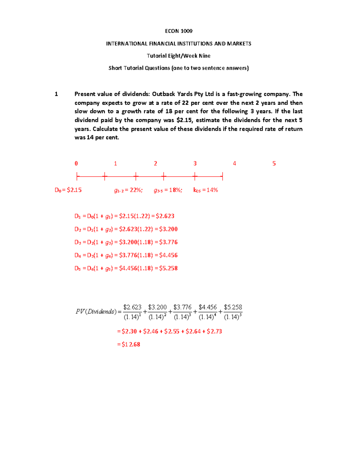 Tute8 notes - ECON 1009 INTERNATIONAL FINANCIAL INSTITUTIONS AND ...