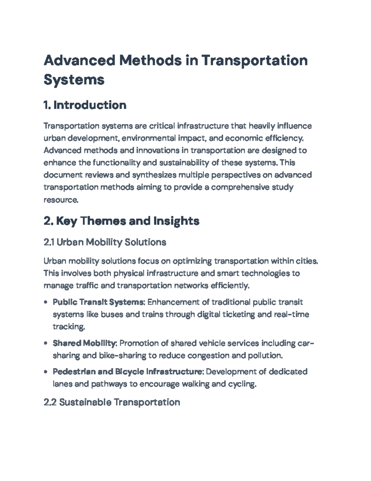 Advanced Methods in Transportation Systems: A Comprehensive Study ...